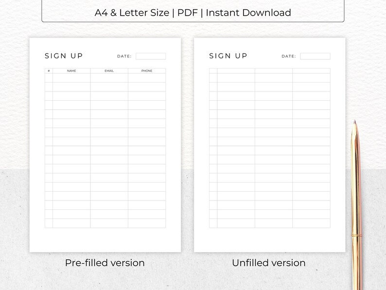 SIGN UP SHEET Template Printable - Email Sign up Form, School Sign up ...