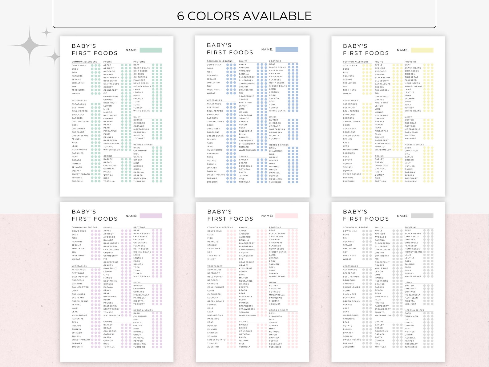 Baby's FIRST FOOD Checklist Printable Baby First 100 Foods, Baby Food ...