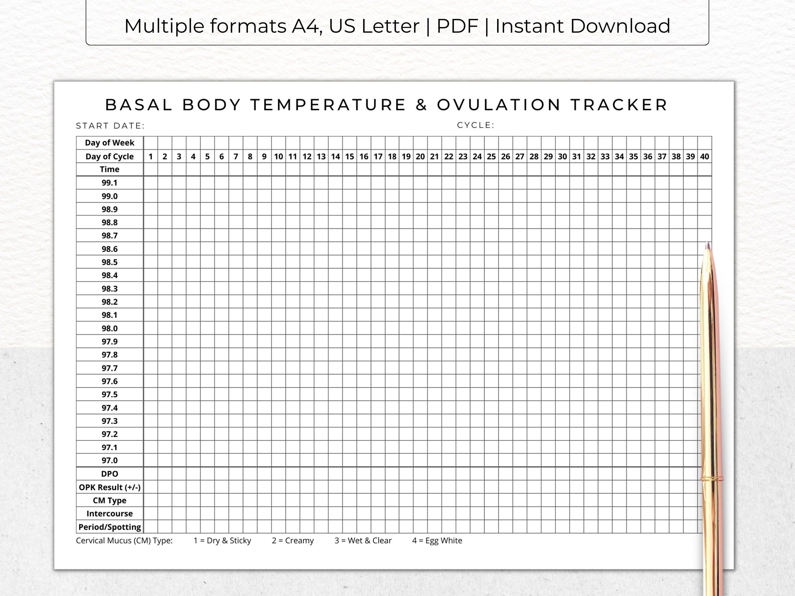 BASAL BODY Temperature & Ovulation Tracker Printable - BBT Chart ...