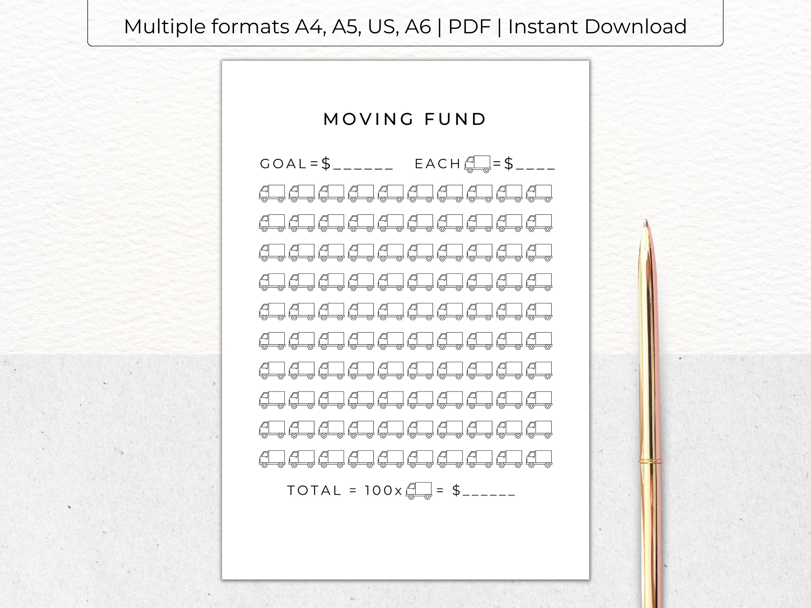 MOVING SAVINGS FUND Tracker Printable Moving Savings, Moving Fund, 100 ...