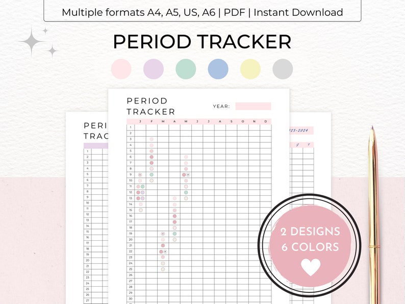 PERIOD TRACKER Printable - Cycle Tracker, Yearly Period Log, Period ...
