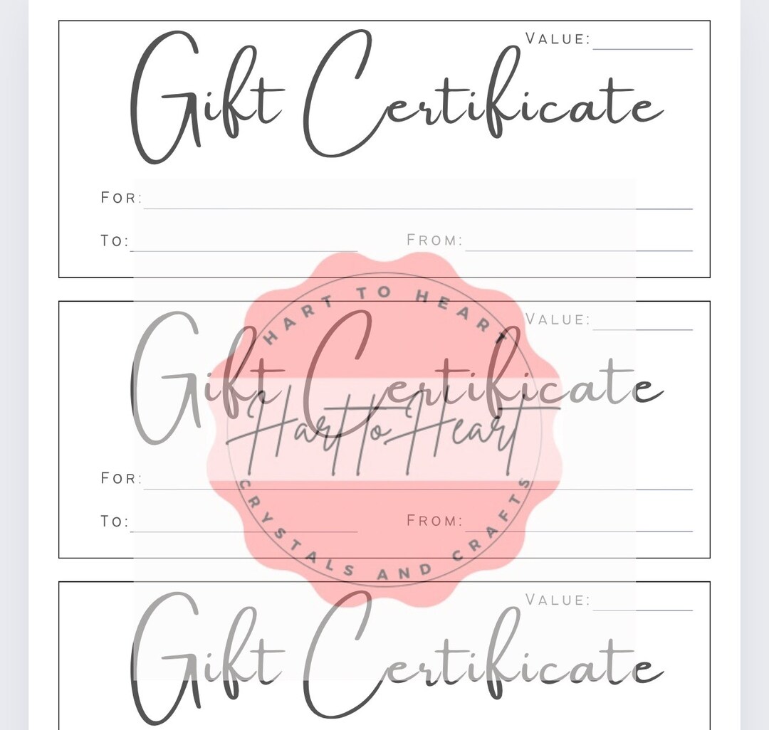 Blank Gift Certificates - Simple Black and White With Amount - Etsy