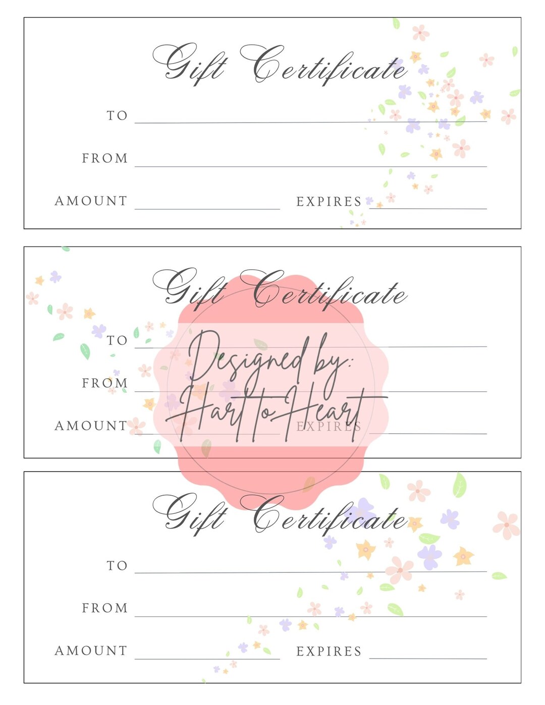 Blank Gift Certificates Spring Floral Spray Pastel - Etsy