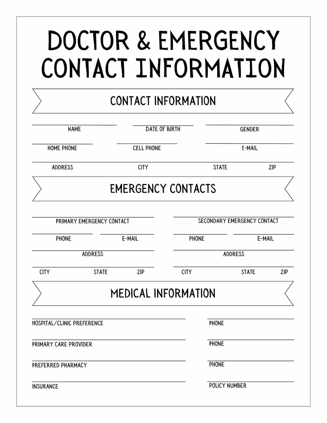 Doctor and Emergency Contact Information - Etsy