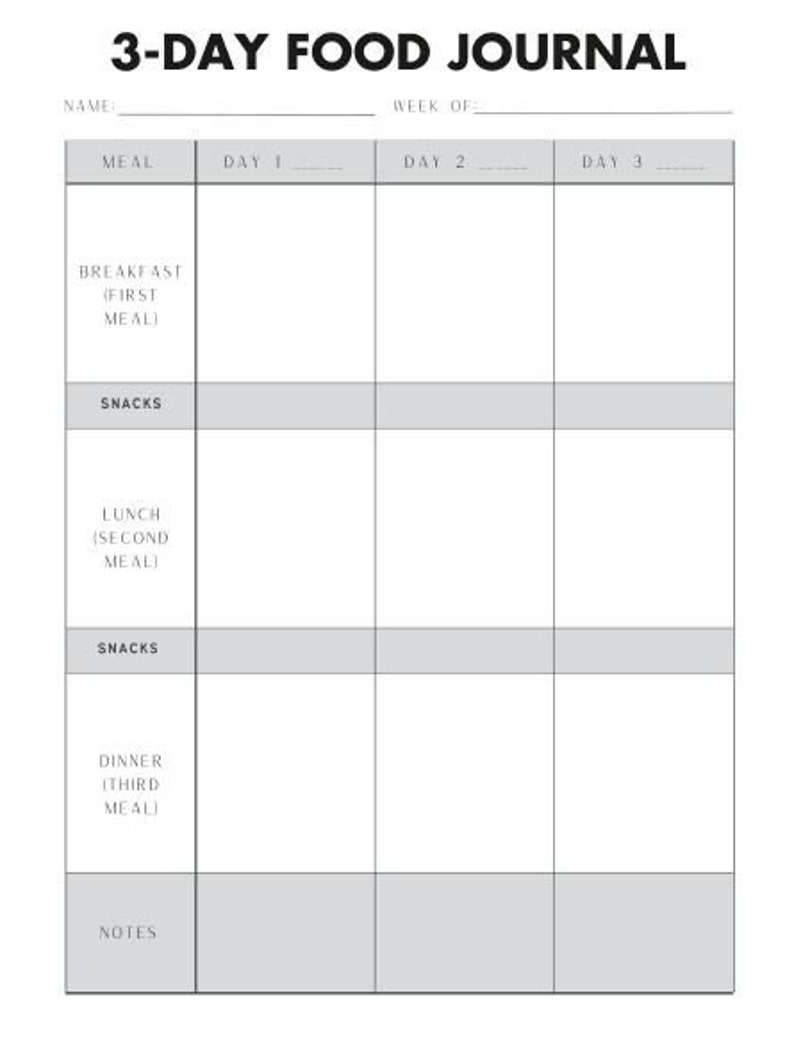 Health Page - 3 Day Food Journal - Etsy