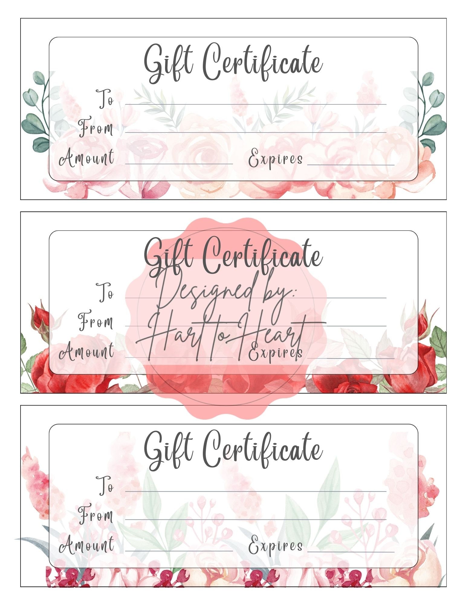 Blank Gift Certificates Spring Floral Spray Watercolor - Etsy