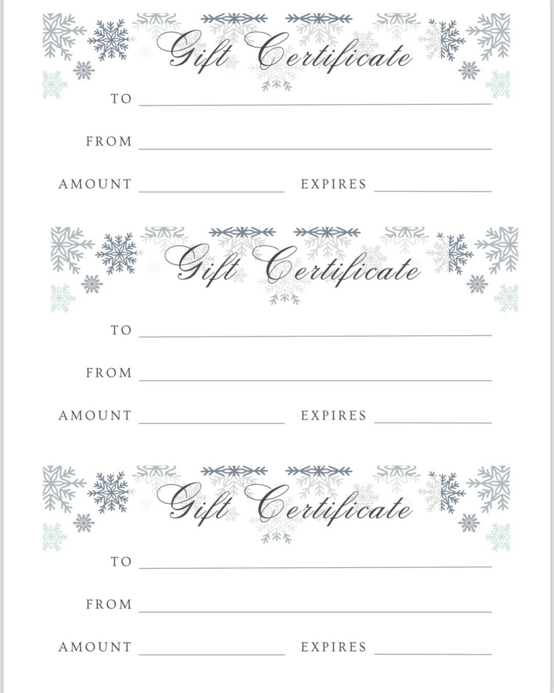 Winter and Holiday Blank Gift Certificates Snowflakes - Etsy