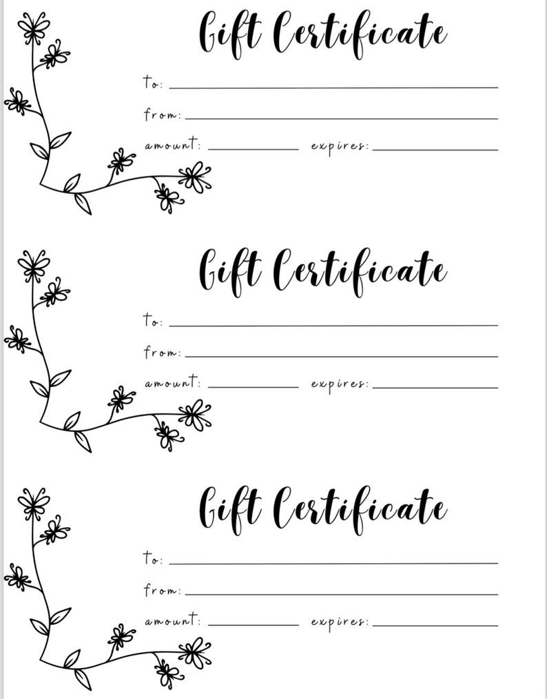 Blank Gift Certificates - Simple Floral - Etsy