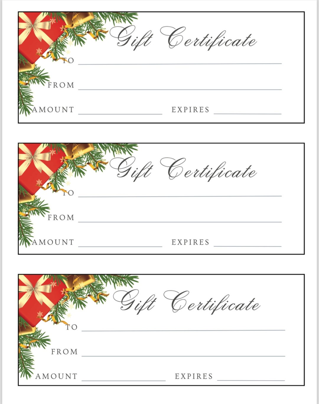 Winter and Holiday Blank Gift Certificates - Evergreen Gift - Etsy