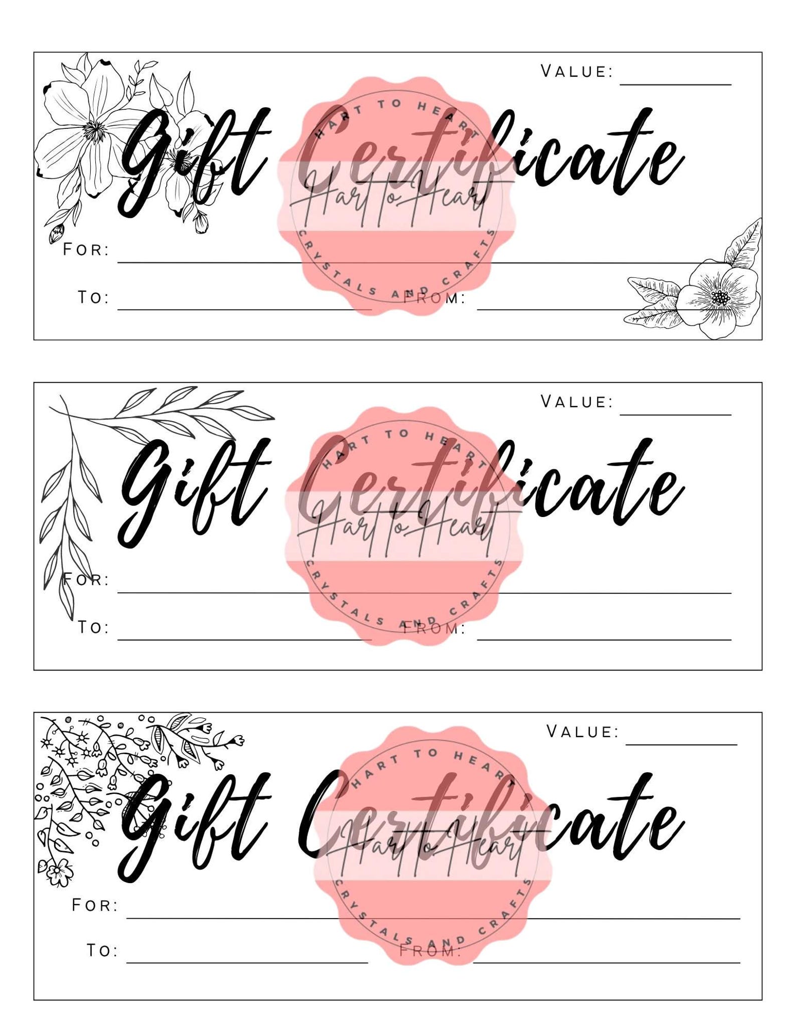 Blank Gift Certificates - Simple Flower Lines - Etsy