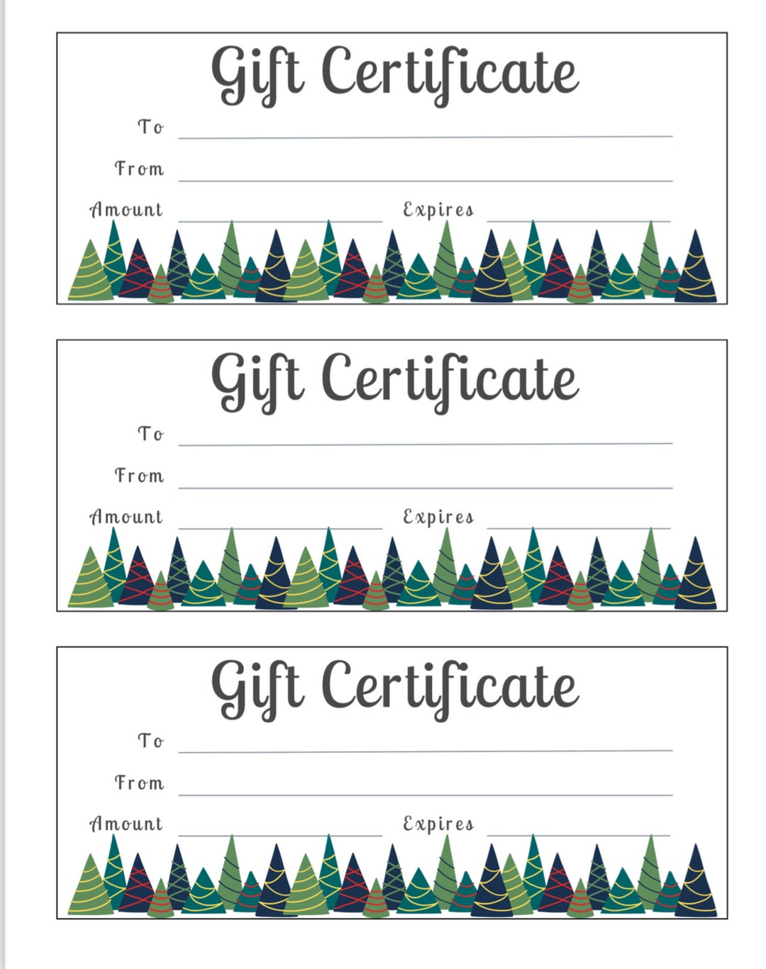 Winter and Holiday Blank Gift Certificates - Decorated Trees - Etsy