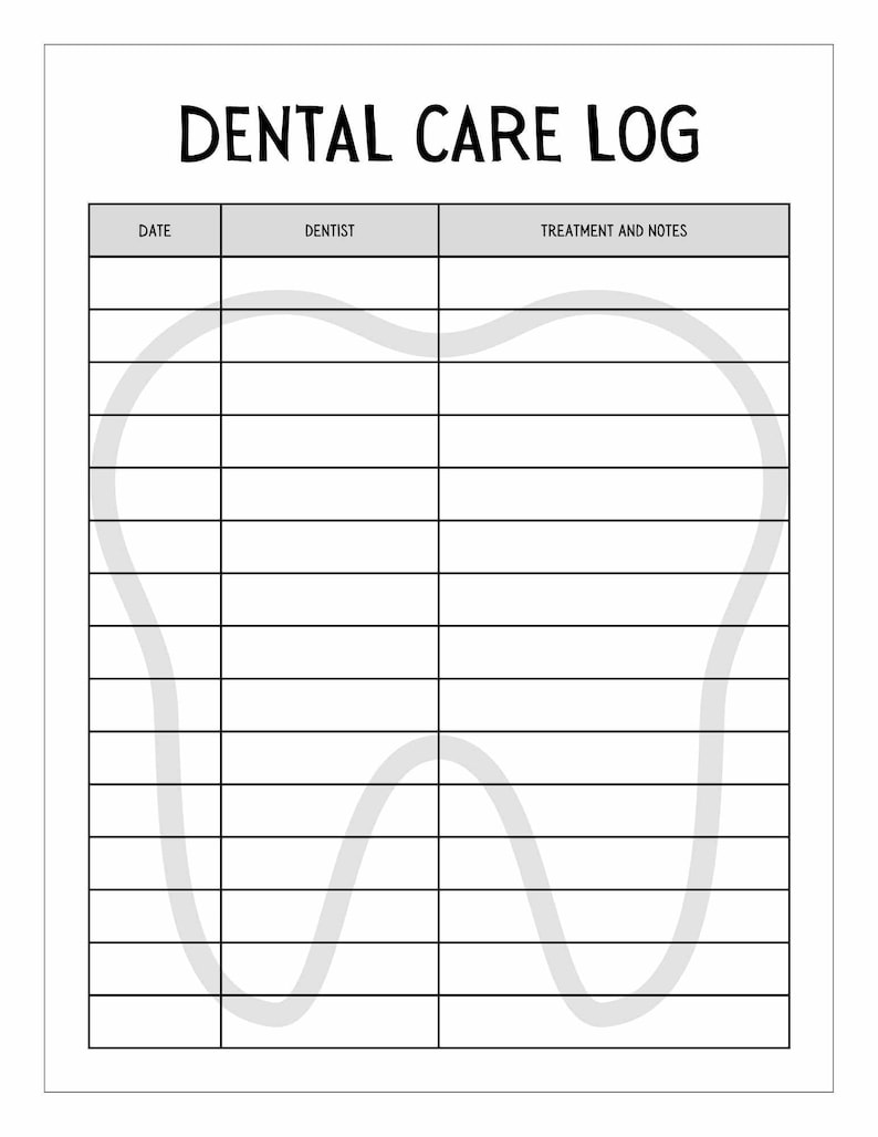 Dental Care Log Journal Tracker Log - Etsy