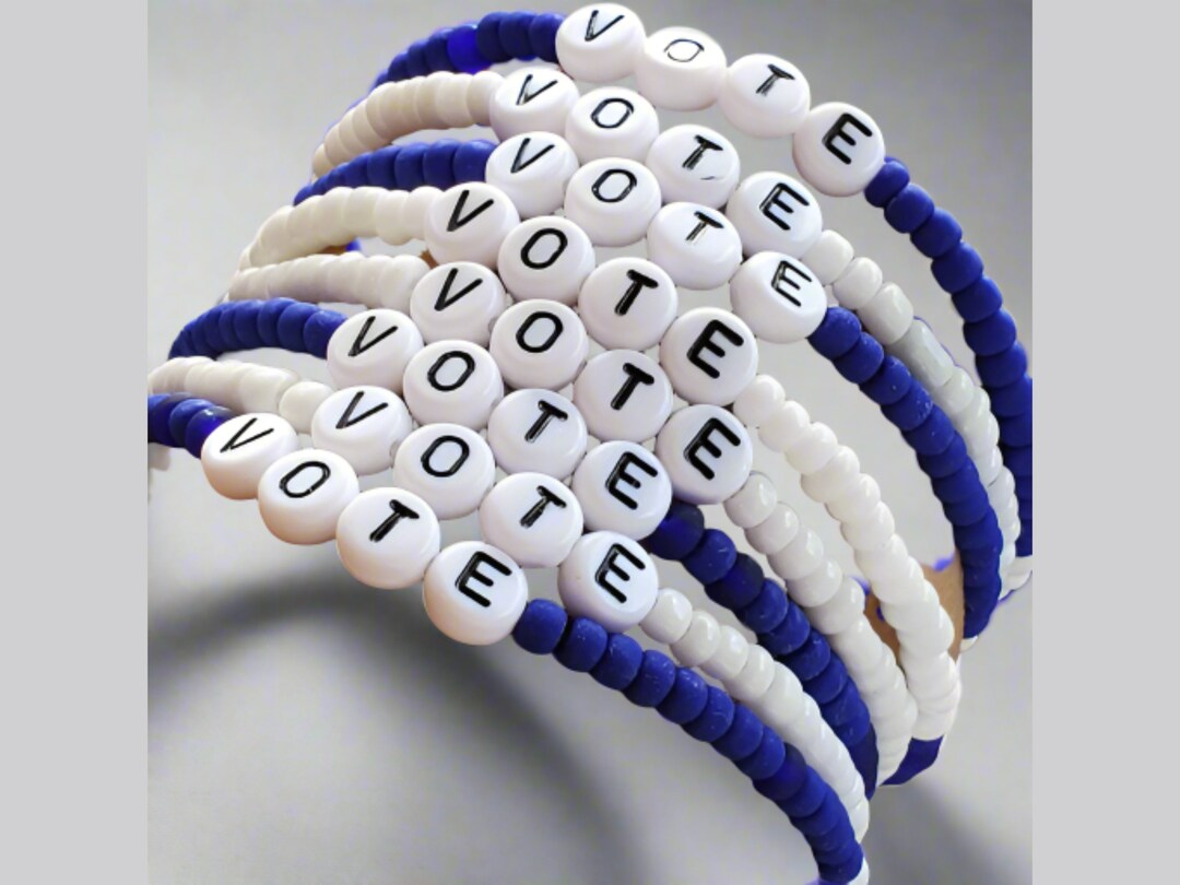 Vote Bracelets, Made With Royal Blue, White Seed Beads, White Acrylic ...