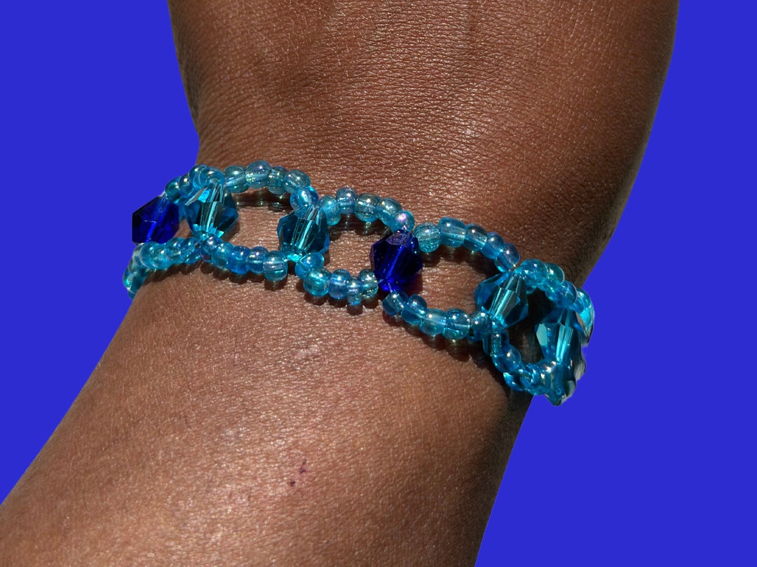 Blue Crystal Beaded Bracelet, Made With Clear, Light Blue, Royal Blue ...