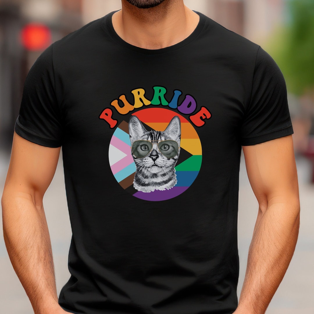 Purride Cat Shirt for LGBTQ Awareness, Progressive Pride Flag Gift for ...