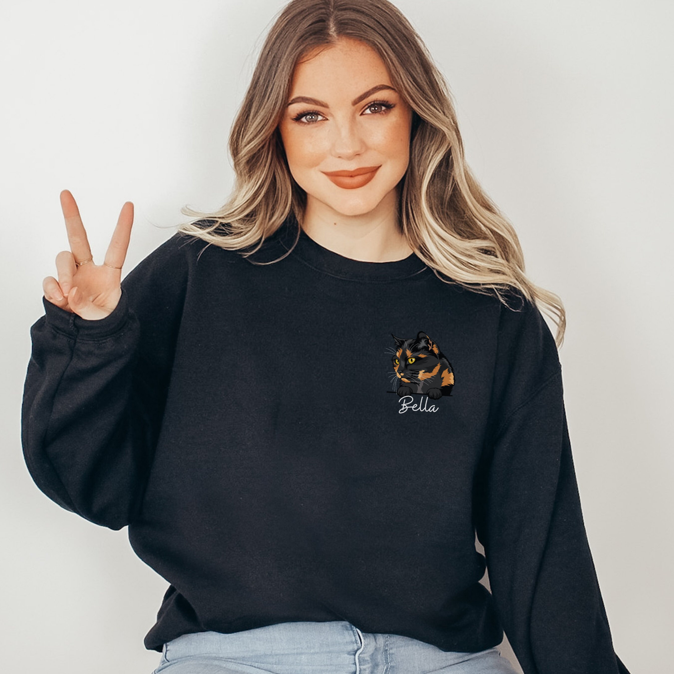 Personalized Cat Mom Sweatshirt Tortie Cat Mama Sweatshirt Custom Cat Owner T