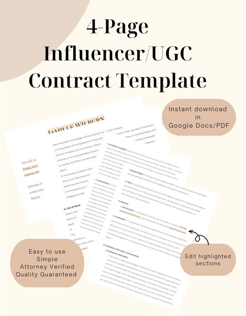 UGC Creator Contract Template | Attorney Reviewed & Approved | User ...