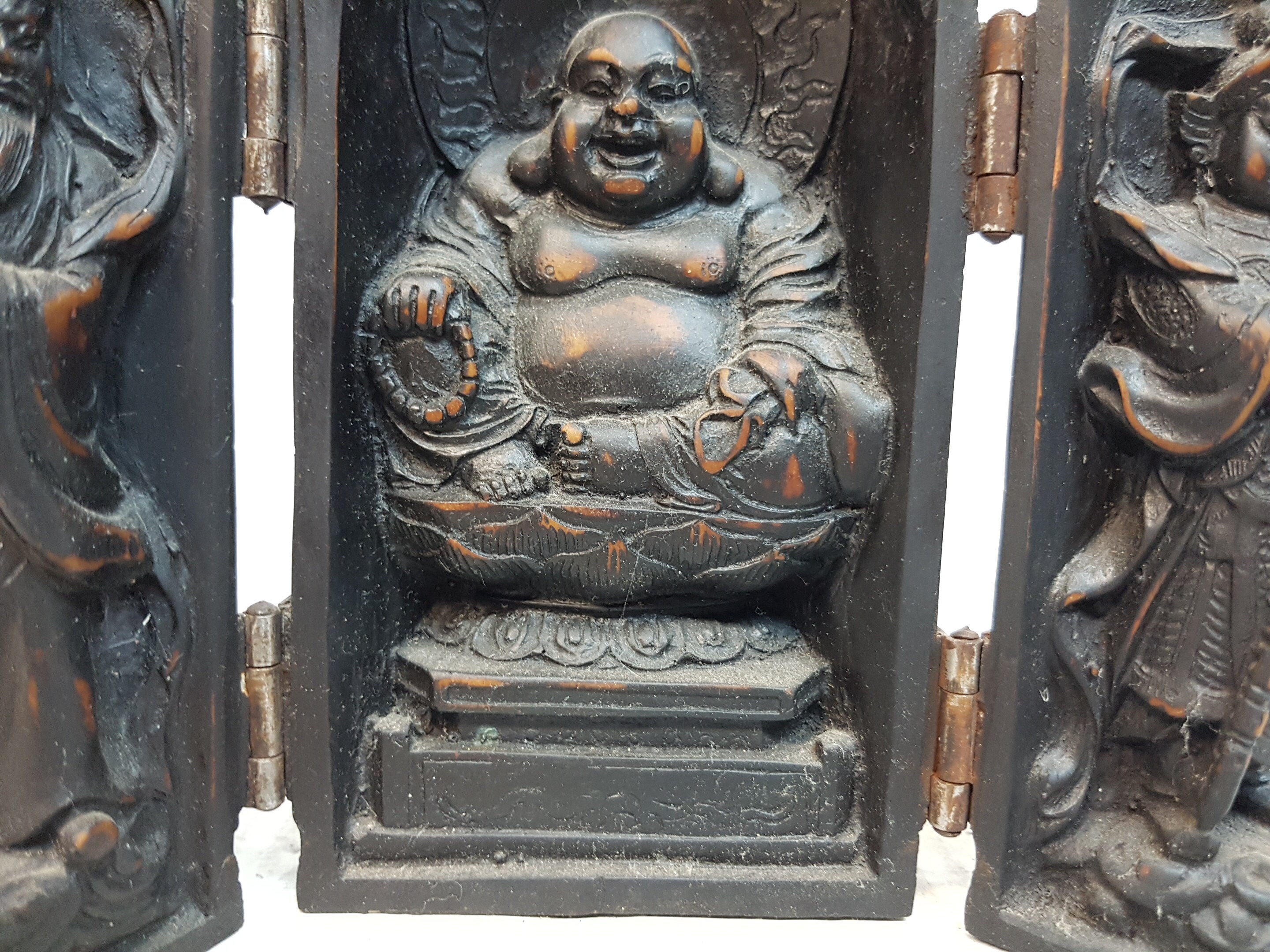 Tri-temple Buddha Carving, Hinged Temple Like, Wooden Buddha Display ...