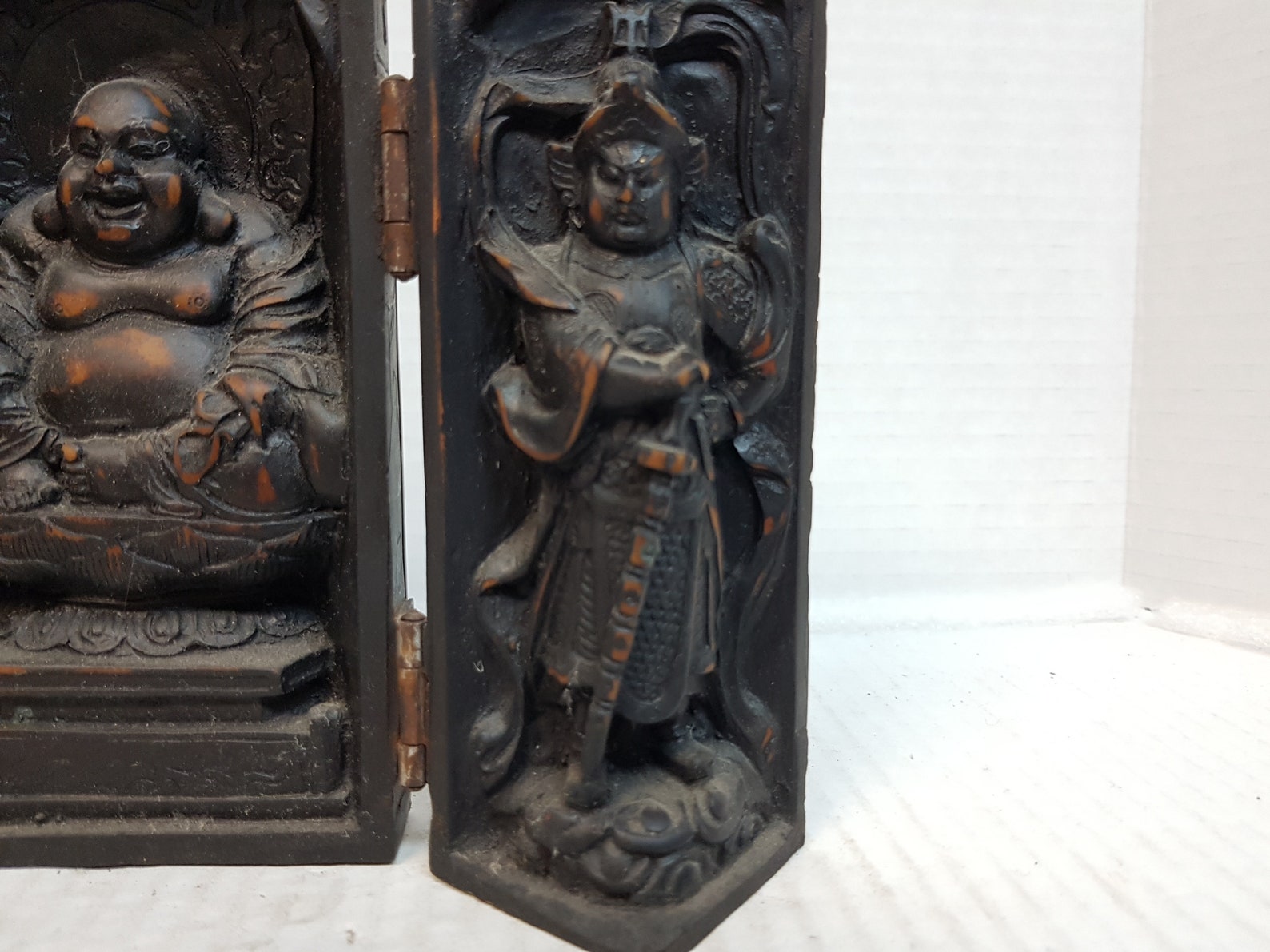 Tri-temple Buddha Carving, Hinged Temple Like, Wooden Buddha Display ...