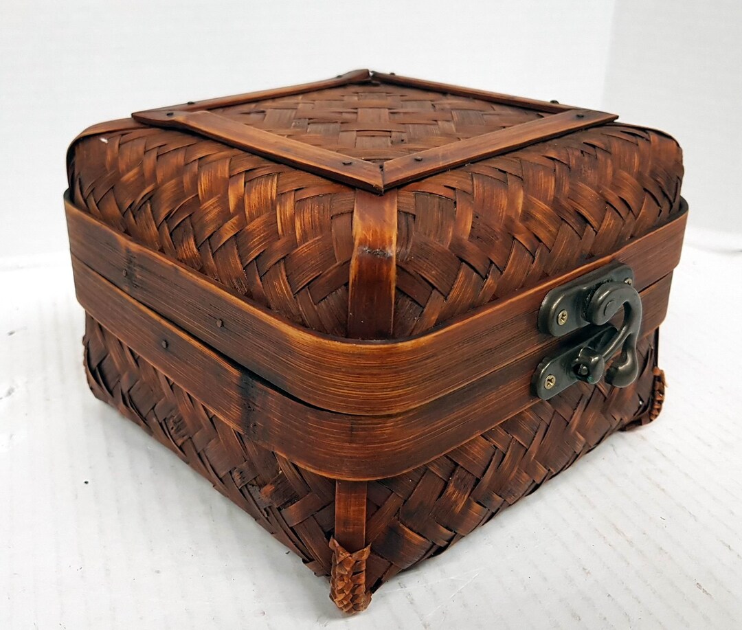 Stash Box, Wicker Container, 6 In., Vintage Wicker, Wicker Box, Wooden ...