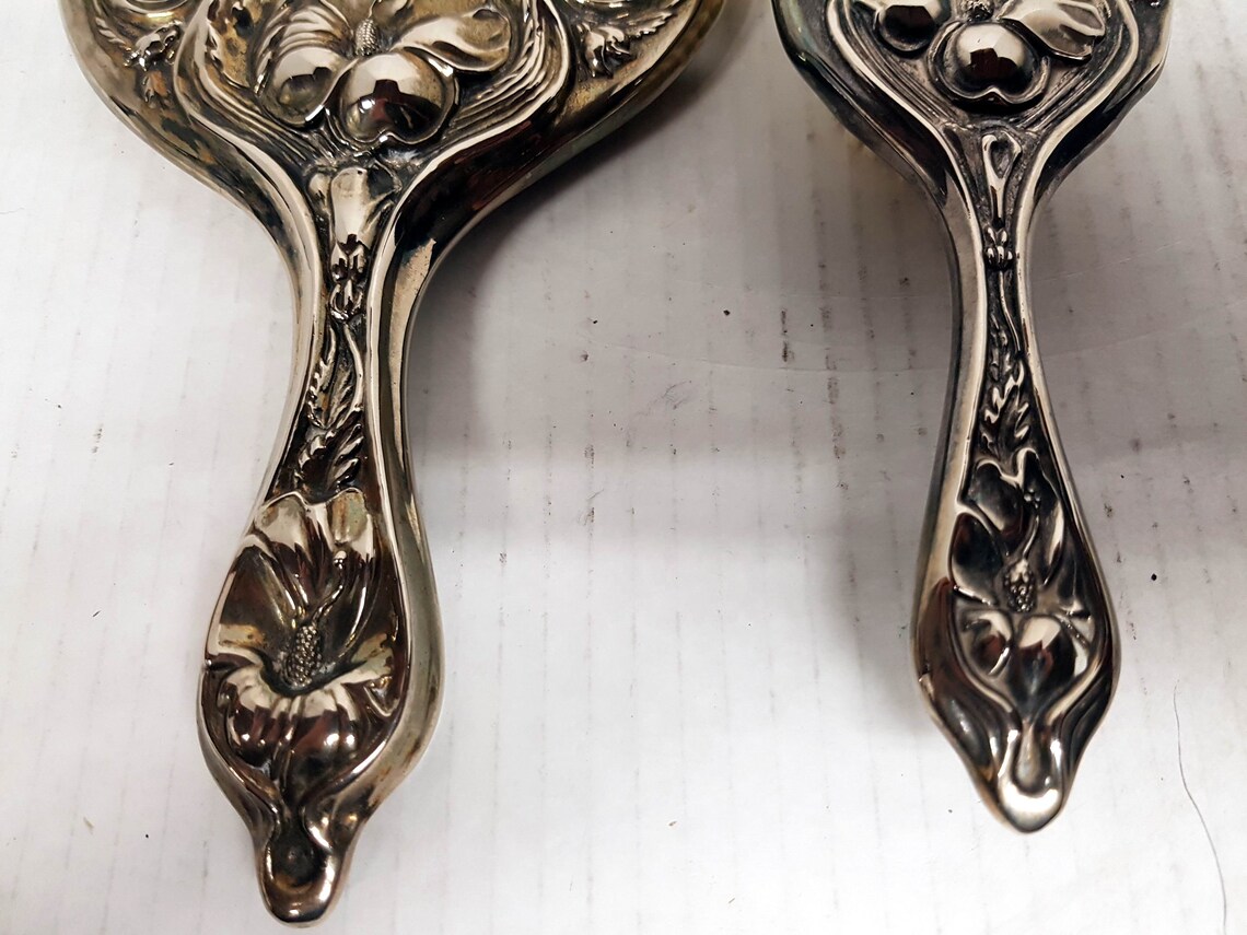 Vintage Mirror-brush Set, 2 Piece Set, Silver Plated Mirror-brush, Hair ...