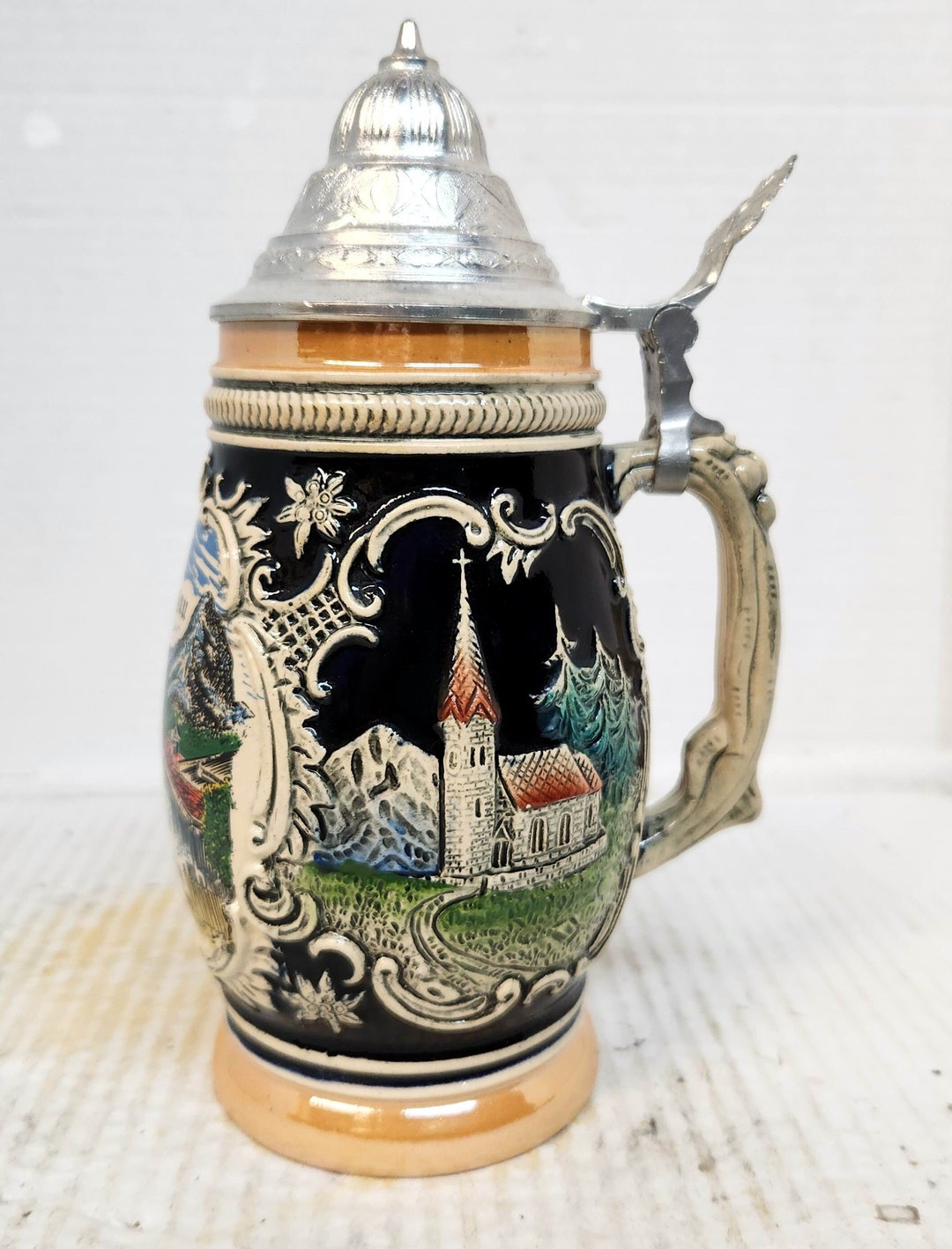 German Beer Stein. 8.5 In., Oberammergau, Authentic Vintage German ...