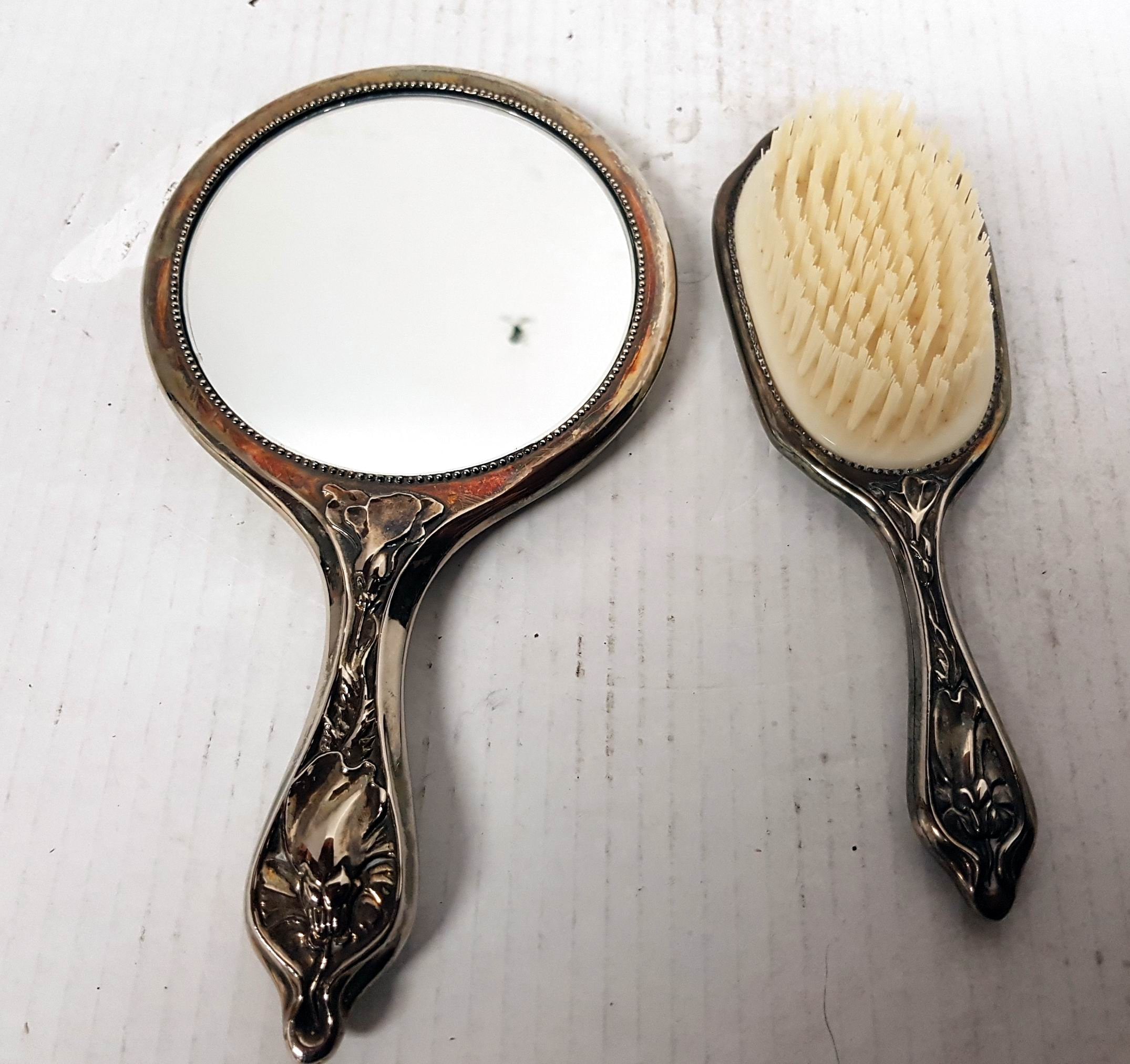 Vintage Mirror-brush Set, 2 Piece Set, Silver Plated Mirror-brush, Hair ...