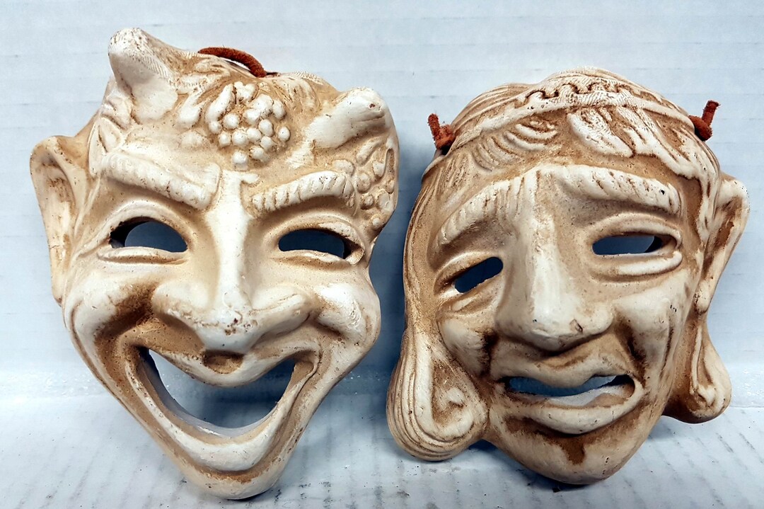 Happy Sad Mask, 4.5in., Comedy Mask, Tragedy Mask, Ceramic Masks, Made ...