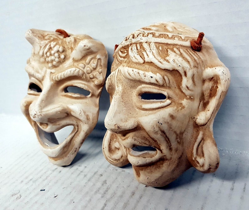 Happy Sad Mask, 4.5in., Comedy Mask, Tragedy Mask, Ceramic Masks, Made ...