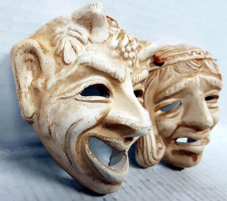Happy Sad Mask, 4.5in., Comedy Mask, Tragedy Mask, Ceramic Masks, Made ...