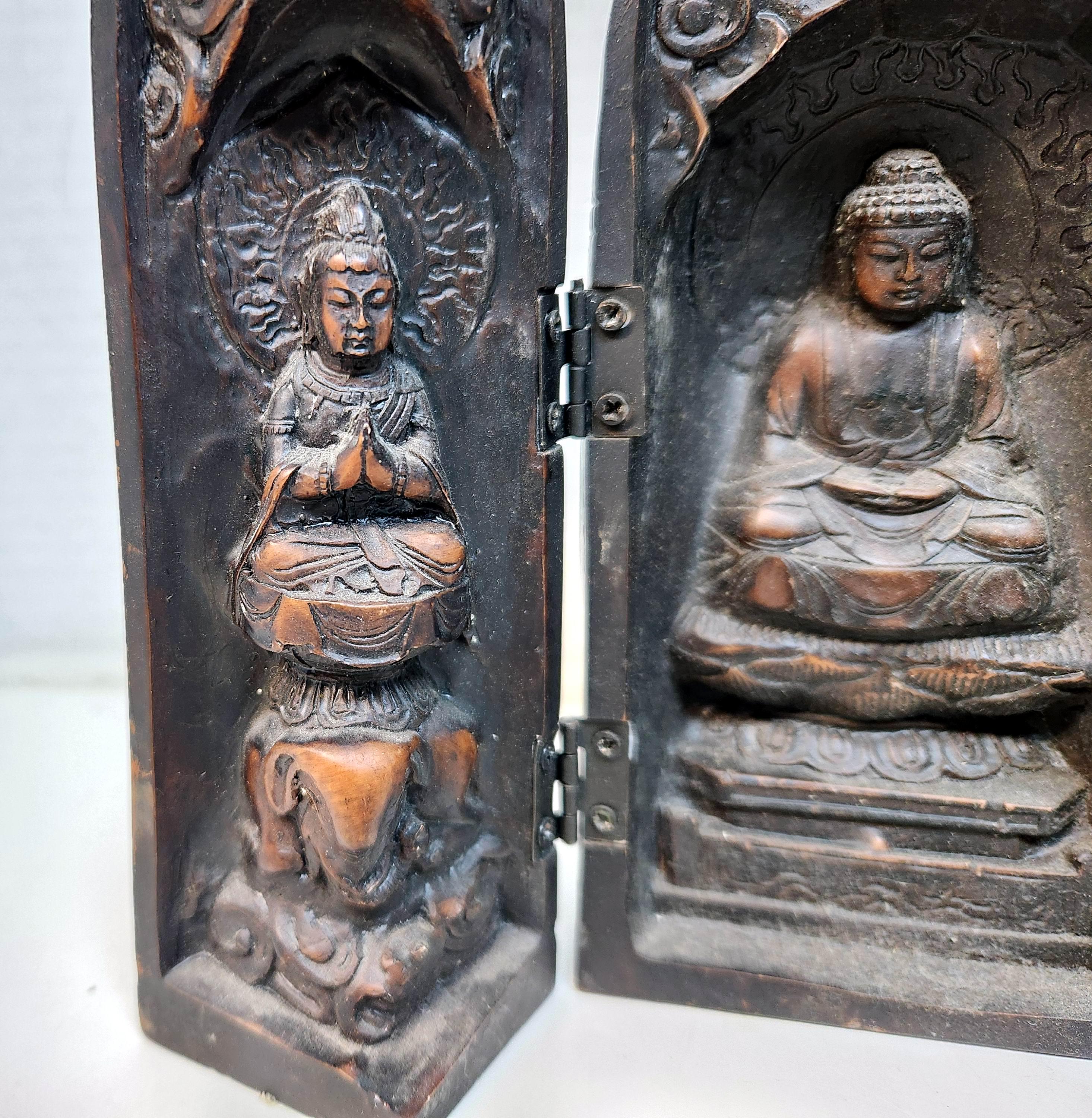 Tri-temple Buddha Carving, Hinged Temple, Wooden Buddha Display, Tri ...