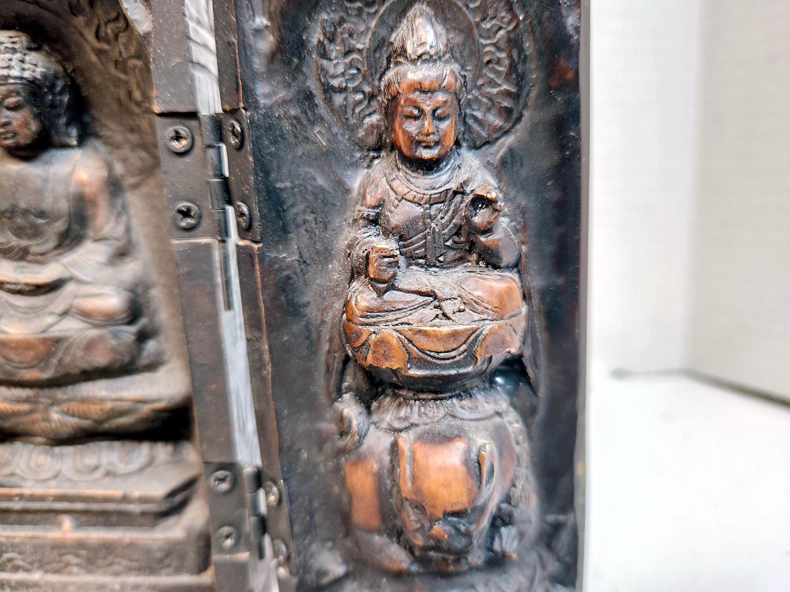 Tri-temple Buddha Carving, Hinged Temple, Wooden Buddha Display, Tri ...