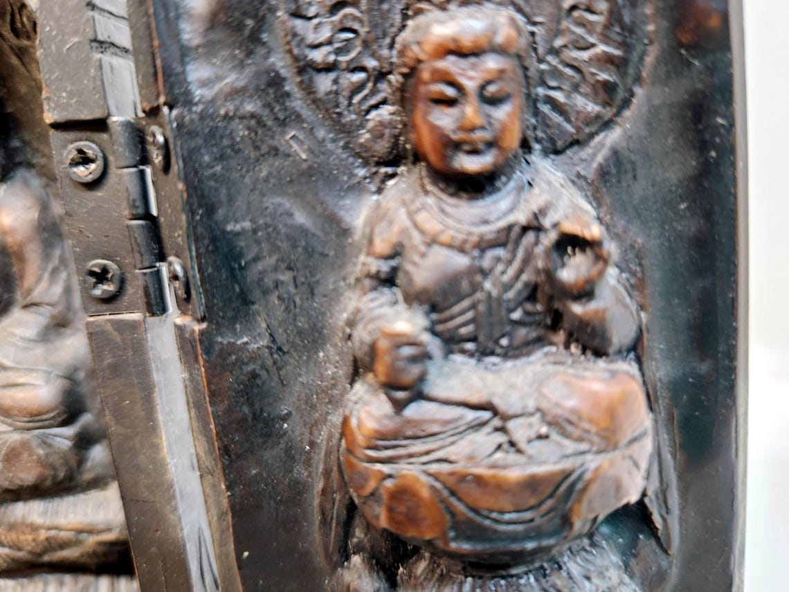 Tri-temple Buddha Carving, Hinged Temple, Wooden Buddha Display, Tri ...