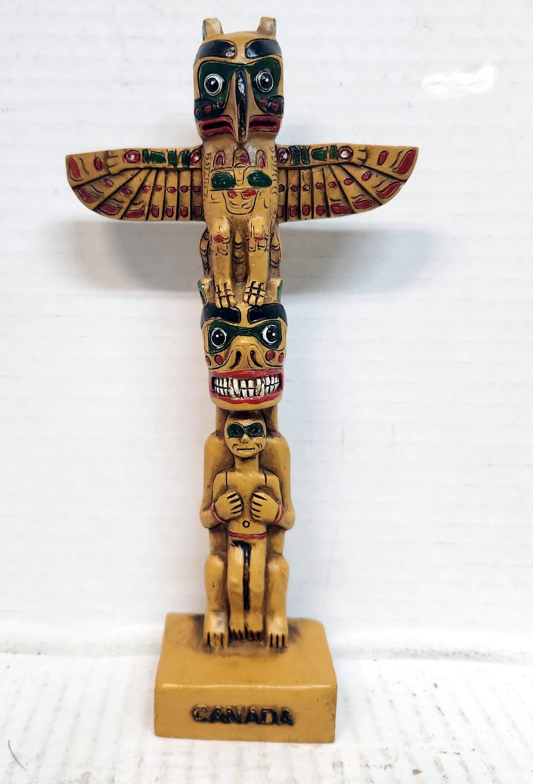 Boma Totem Pole, Vintage Totem, Faux Wood Resin, Hand Painted, Native ...