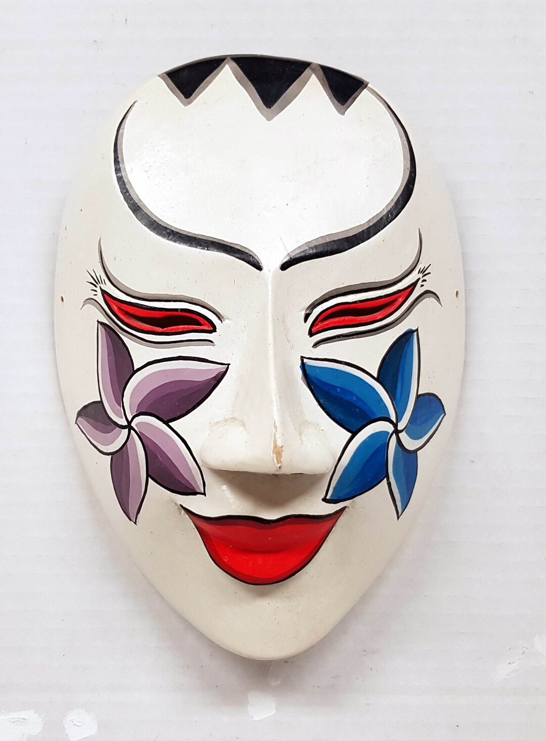 Wood Mask, 8 In, Vintage Mask, Full Face, Theatre Mask, Mardi Gras ...