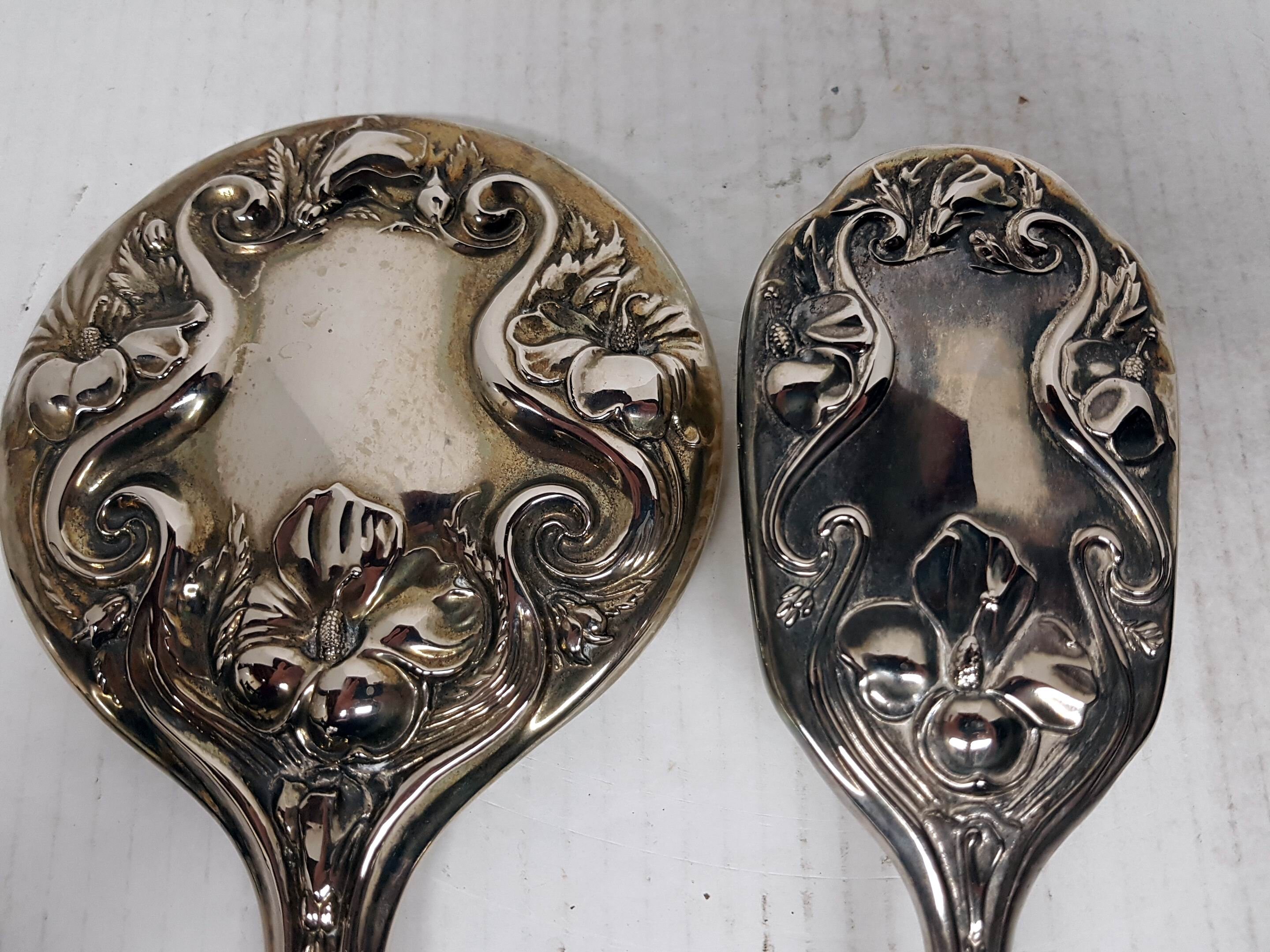 Vintage Mirror-brush Set, 2 Piece Set, Silver Plated Mirror-brush, Hair ...