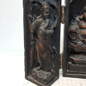 Tri-temple Buddha Carving, Hinged Temple Like, Wooden Buddha Display ...