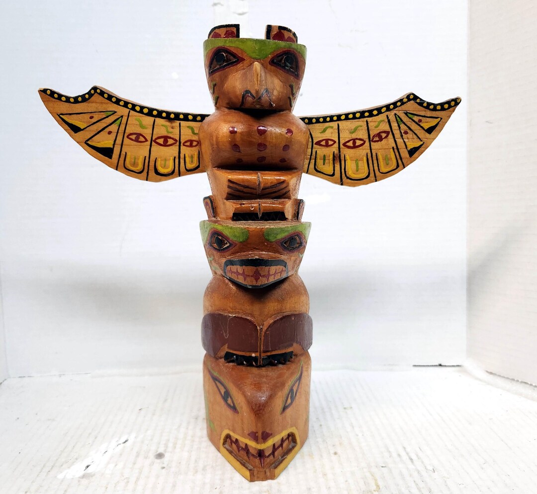 Vintage Totem Pole, 12.5 In., Vintage Totem, Native Style Totem, Solid ...