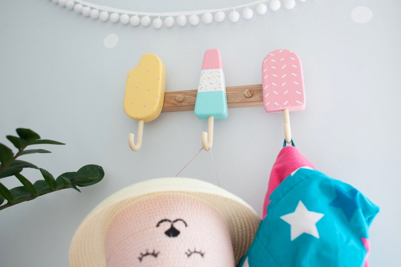 Cute Wall Hanger With Wooden Ice Cream Hooks Coat Rack - Etsy
