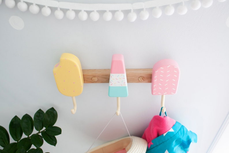 Cute Wall Hanger With Wooden Ice Cream Hooks Coat Rack - Etsy