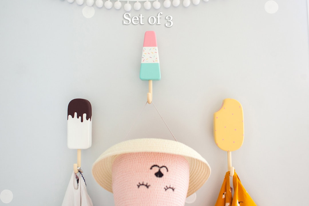 Set of 3 Wooden Ice Cream Hooks for Baby Clothes Decorative - Etsy