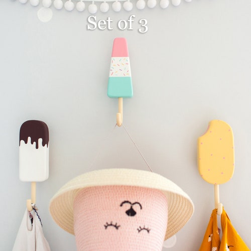 Cute Wall Hanger With Wooden Ice Cream Hooks Coat Rack - Etsy