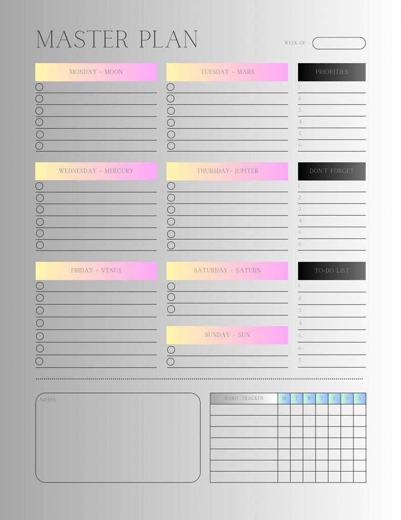 Master Plan Printable Weekly Planner Sheet With Corresponding Daily ...
