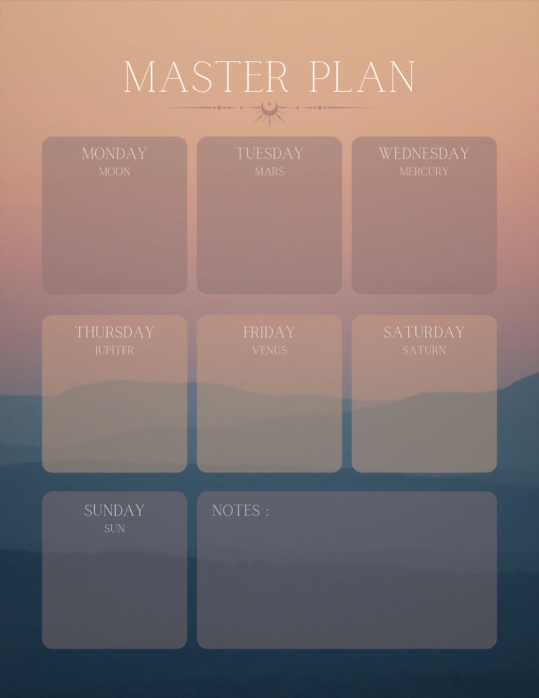 Master Plan Printable Weekly Daily Planner With Planets That Rule Each ...