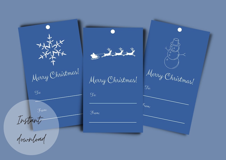 Printable Christmas Gift Tags Instant Download Digital Tags Blue Merry ...