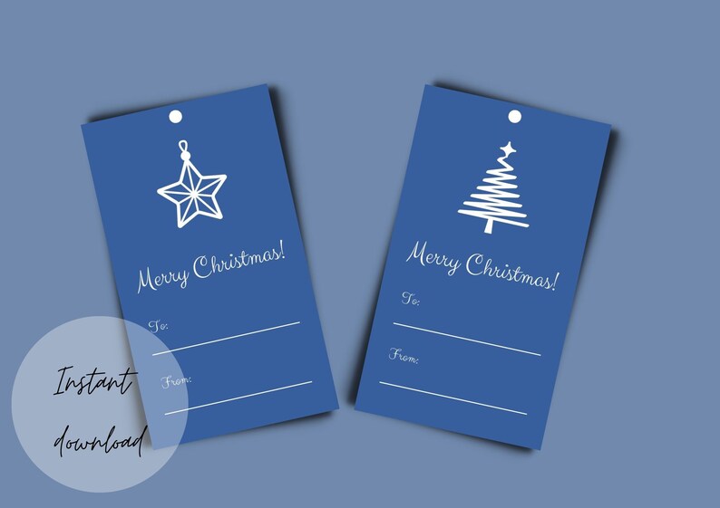 Printable Christmas Gift Tags Instant Download Digital Tags Blue Merry ...