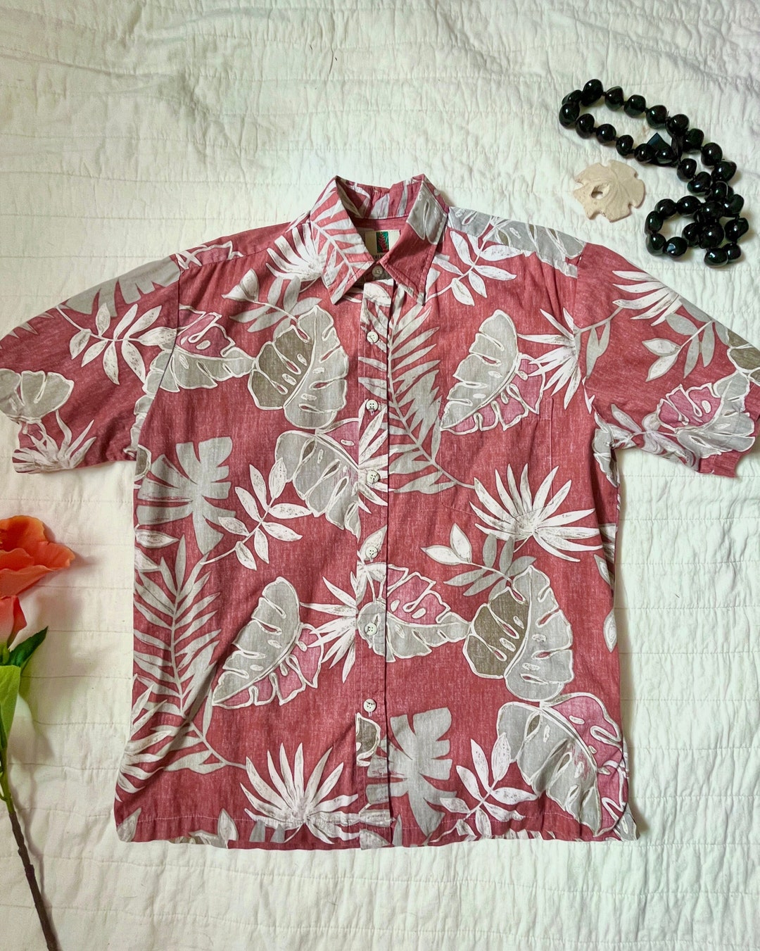 Vintage Maroon Tropical Leaves Pattern Tori Richard Hawaiian Aloha Men ...