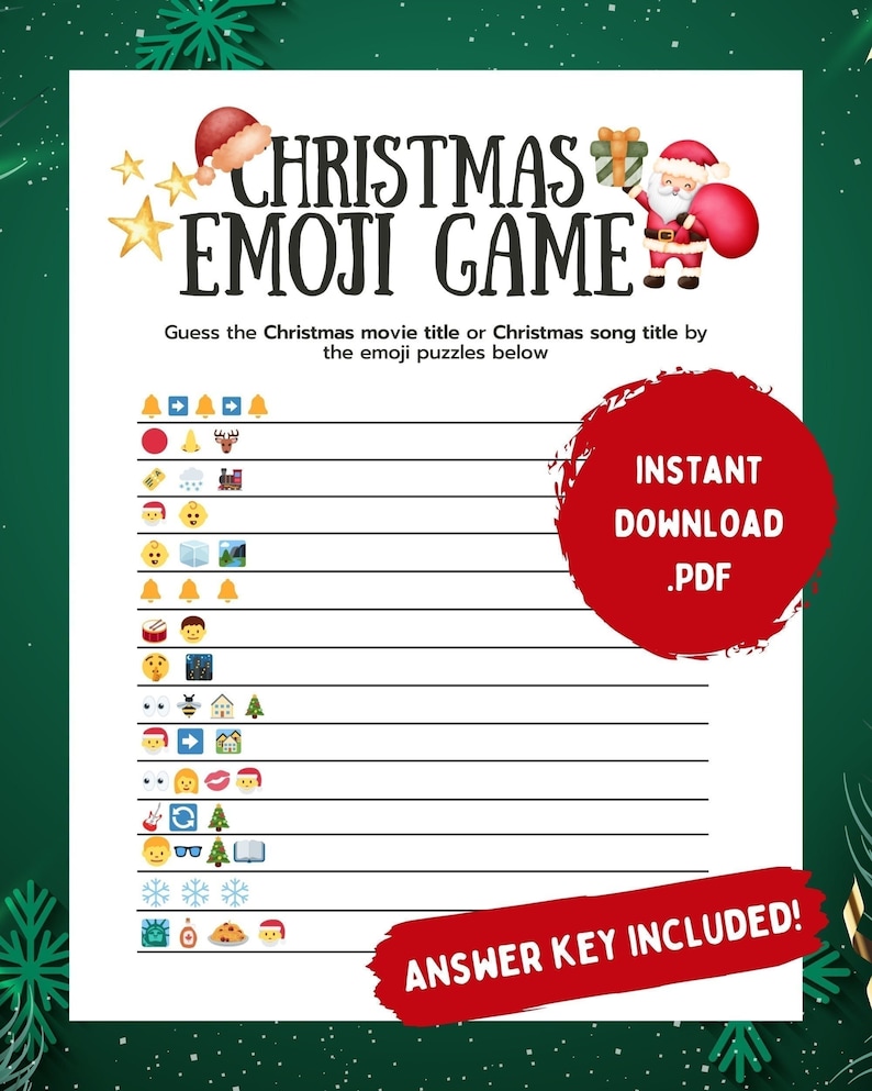 Christmas Emoji Game: Printable Xmas Movie & Song Quiz (PDF) - Etsy