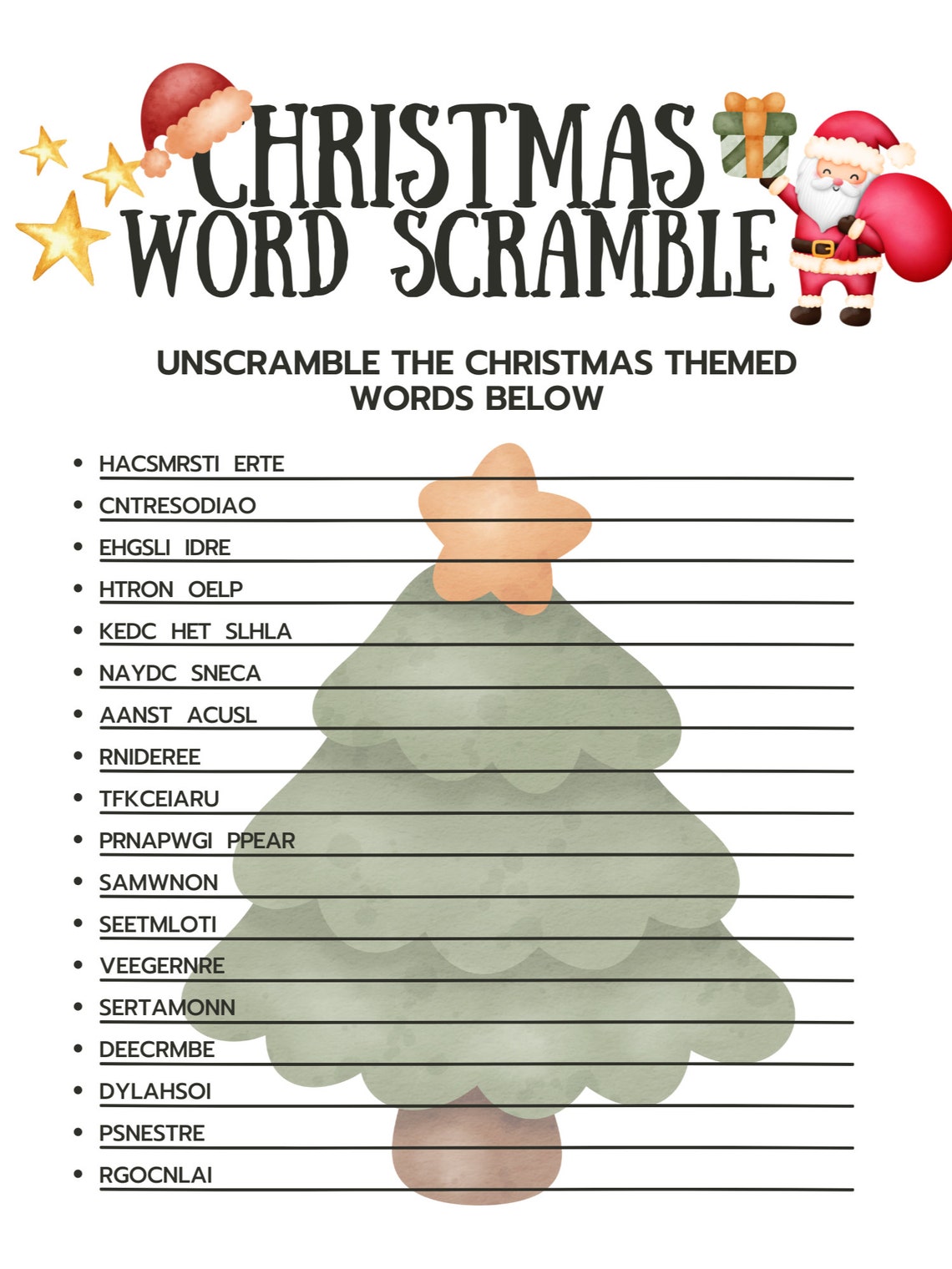 Christmas Word Scramble, Word Game With Answer Key, Printable Christmas ...