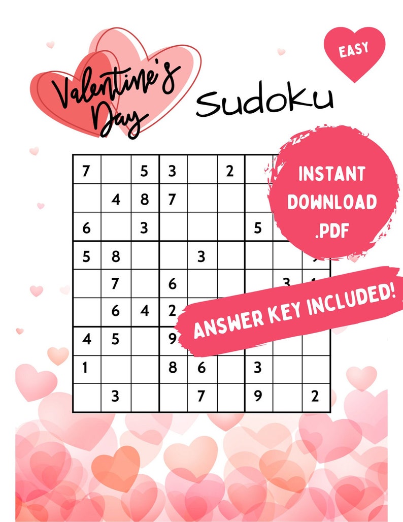 Valentine's Day Sudoku Puzzle: Easy Beginner Game (digital Download) - Etsy